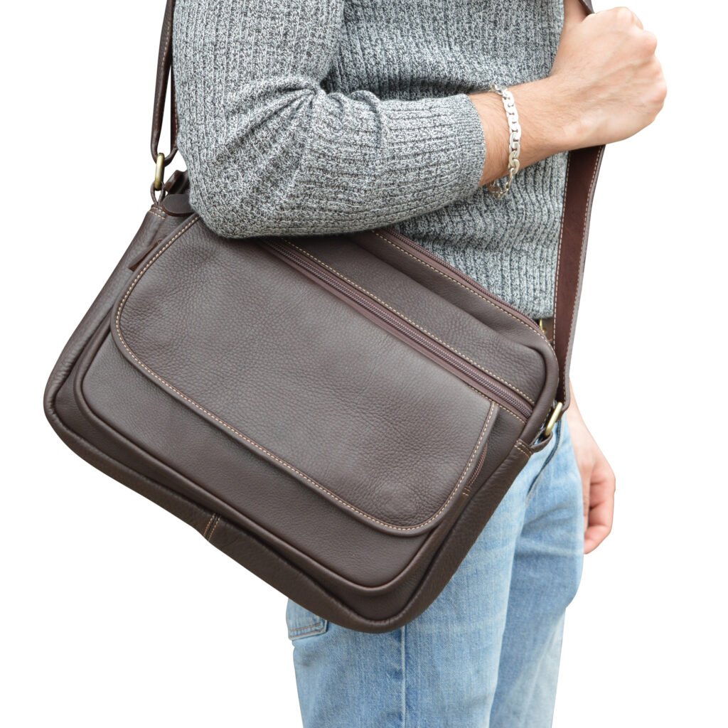 Leather Computer Bag – With Front Zip and Flap – Hide & Seek