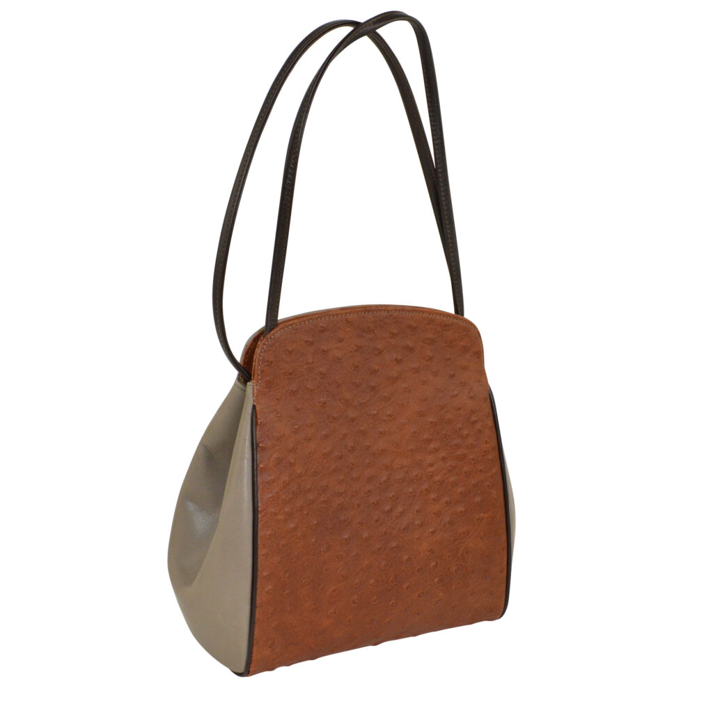 The Sarah Bag – Taupe With Ostrich Print – Hide & Seek